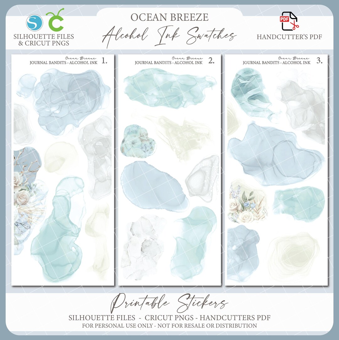 Summer Printable Alcohol Ink Swatches - Ocean Breeze | Journal Stickers ...