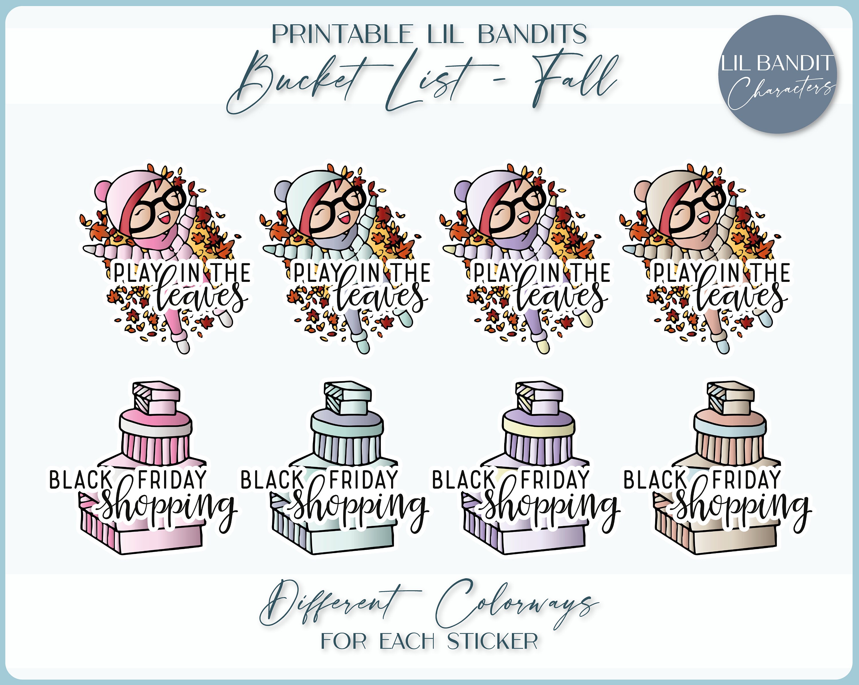 Lil' Bandit Bucket List - Fall | Printable Character Stickers | Planner ...