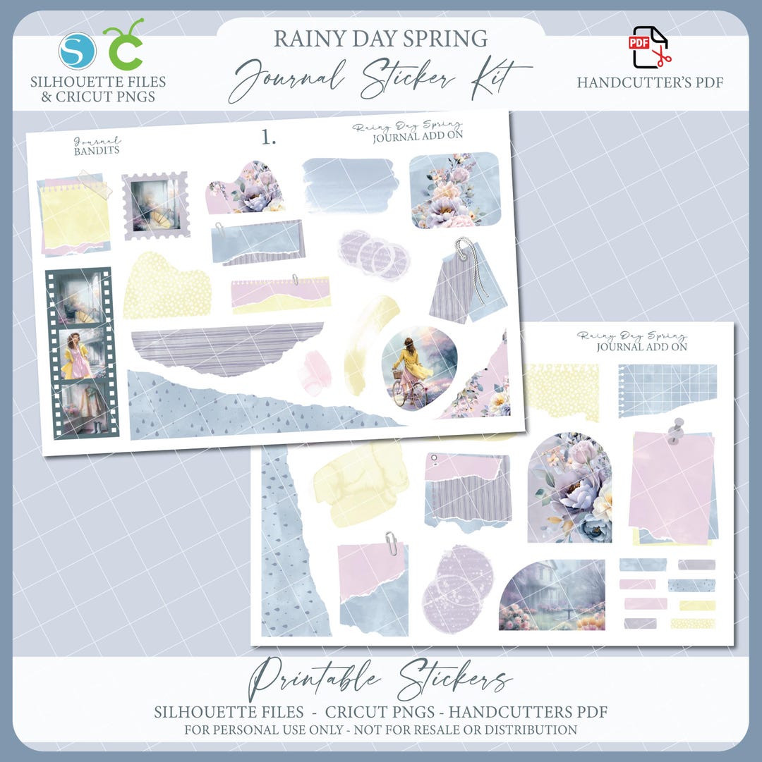 Printable Journaling Sticker Kit - Spring Rain | Journal Stickers ...