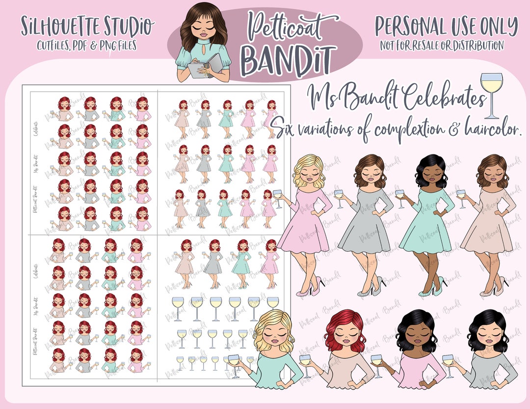Ms. Bandit Celebrates Printable Character Stickers | Planner Stickers ...
