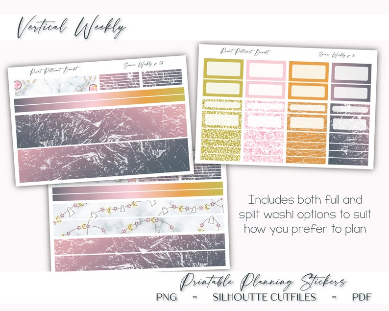 Printable Vertical Weekly Planner Sticker Kit Seance Foil - Etsy