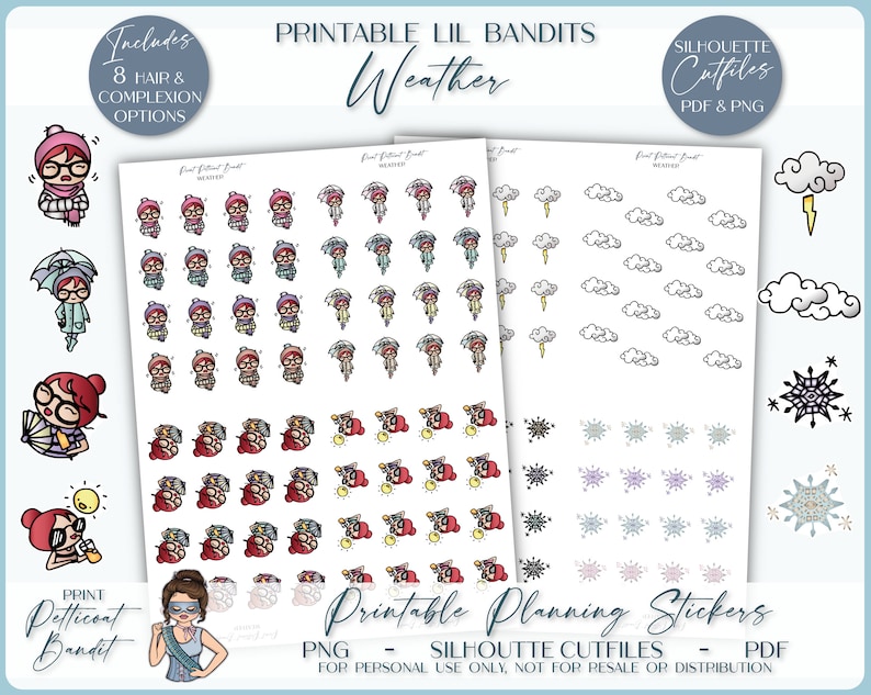 Lil' Bandit - Weather | Printable Character Stickers | Planner Stickers ...