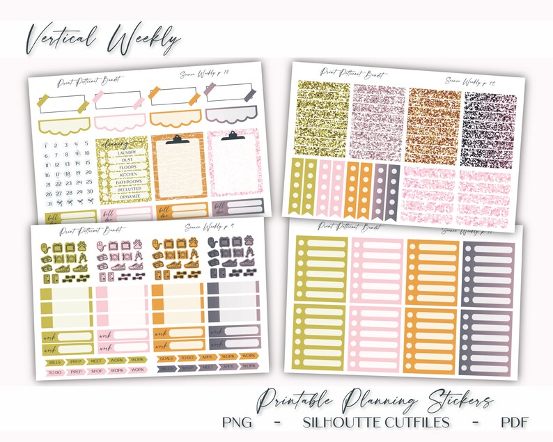 Printable Vertical Weekly Planner Sticker Kit Seance Foil - Etsy