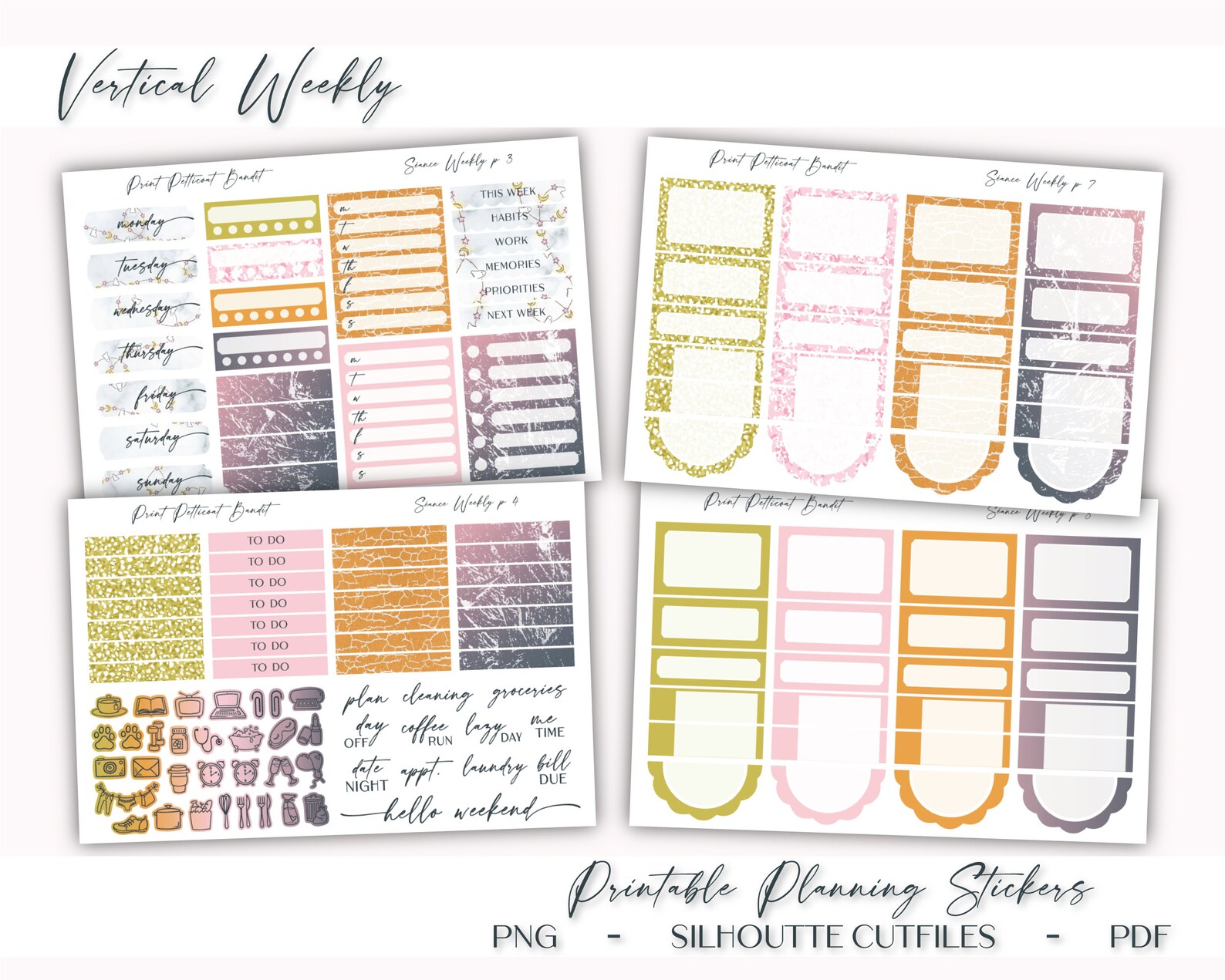 Printable Vertical Weekly Planner Sticker Kit Seance Foil - Etsy