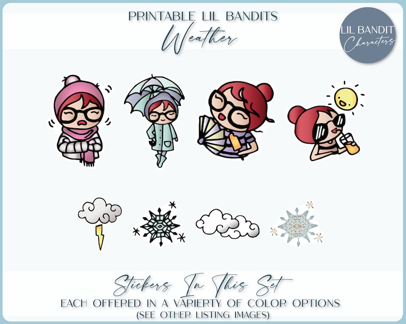 Lil' Bandit - Weather | Printable Character Stickers | Planner Stickers ...