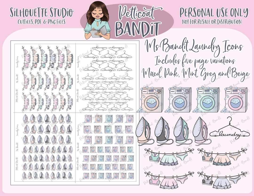 Ms. Bandit Laundry Icons Printable Icon Stickers | Digital Printable ...