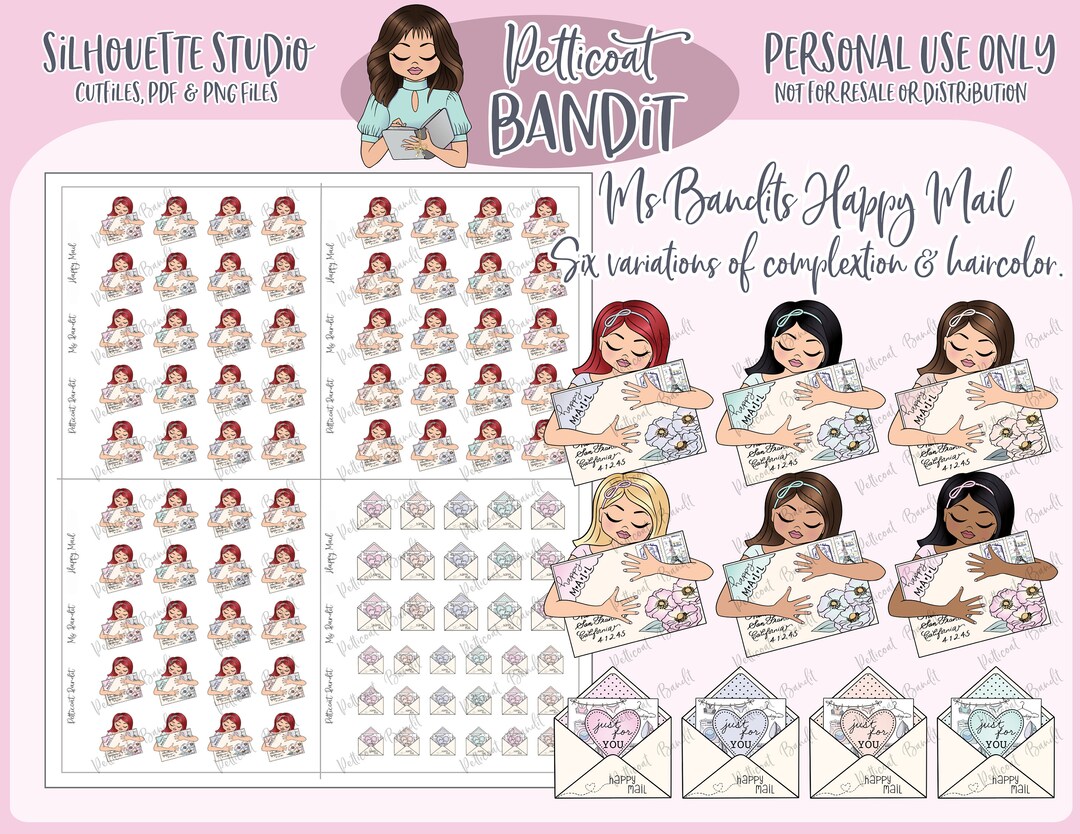 Ms. Bandit Happy Mail Printable Character Stickers | Digital Printable ...
