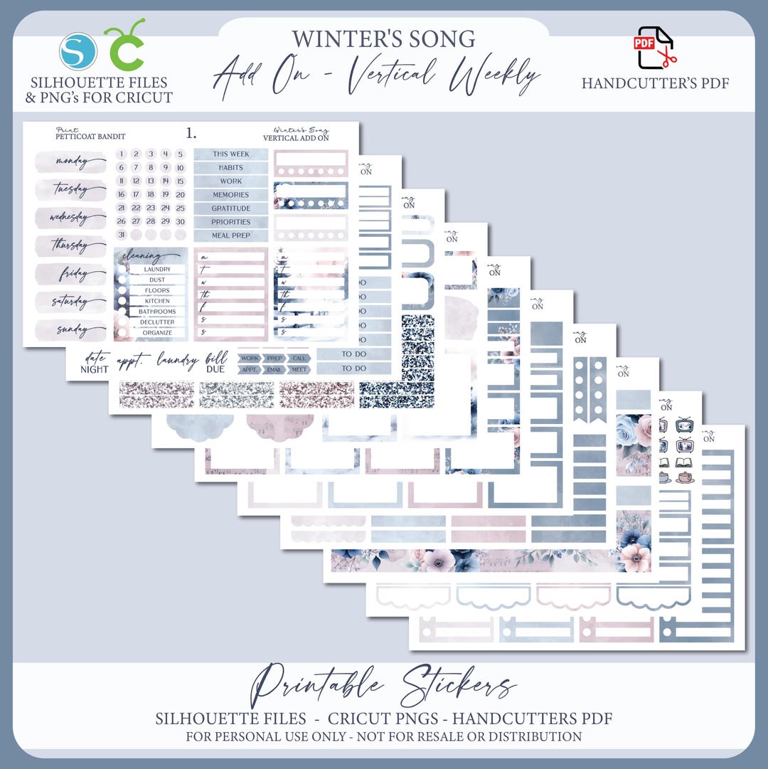 Printable Add on Vertical Weekly Planner Sticker Kit - Winter's Song ...