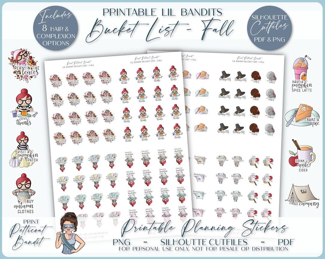 Lil' Bandit Bucket List - Fall | Printable Character Stickers | Planner ...