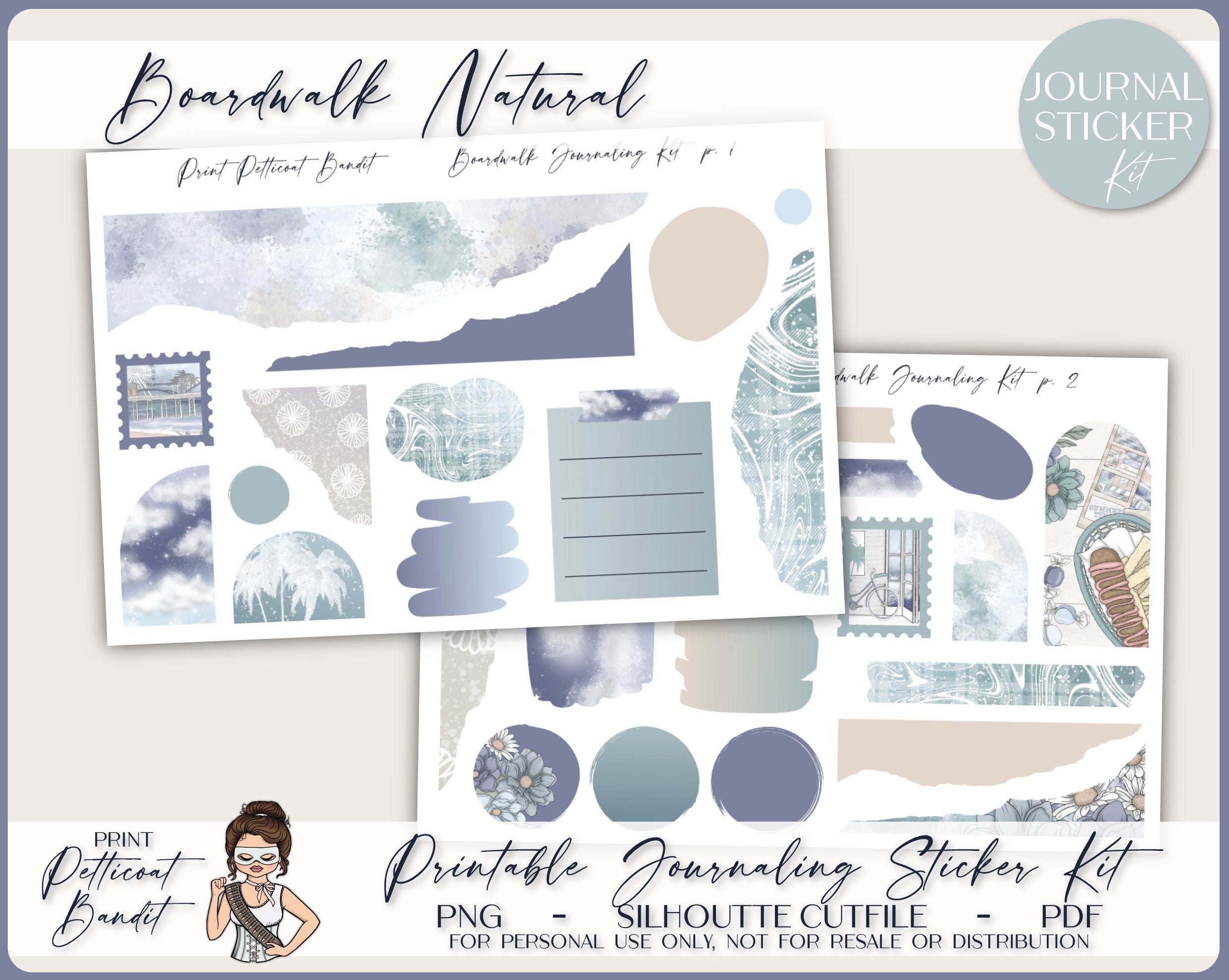 Printable Journaling Sticker Kit Boardwalk Natural Journal - Etsy