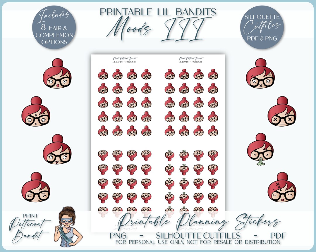 Lil' Bandit - Moods 3 | Printable Character Stickers | Planner Stickers ...