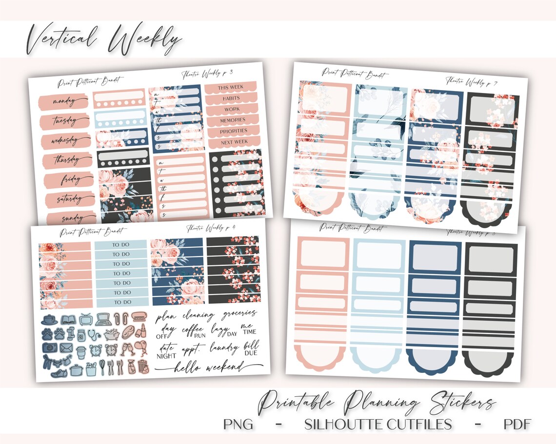 Printable Vertical Weekly Planner Sticker Kit Theatre Foil - Etsy