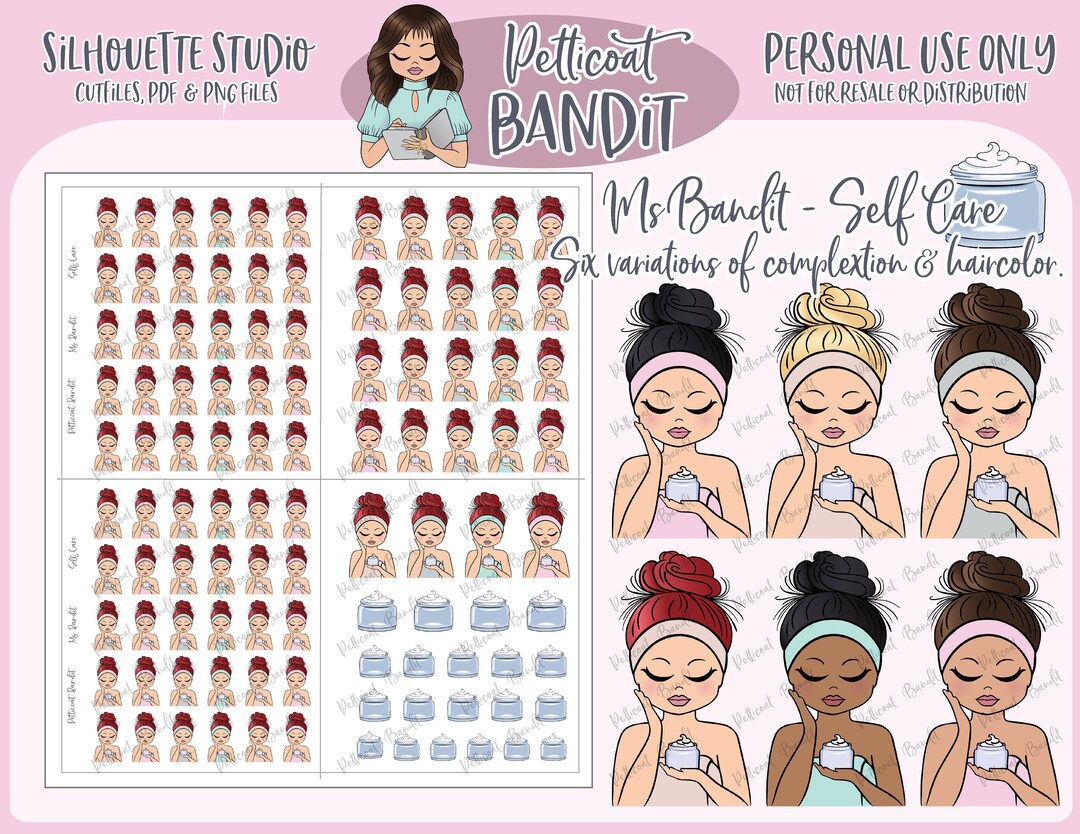 Ms. Bandits Self Care Printable Character Stickers | Spa Day Planner ...