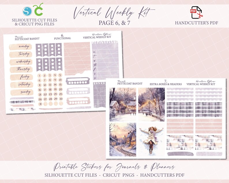 Printable Vertical Weekly Planner Sticker Kit - Winter Glow| Silhouette ...