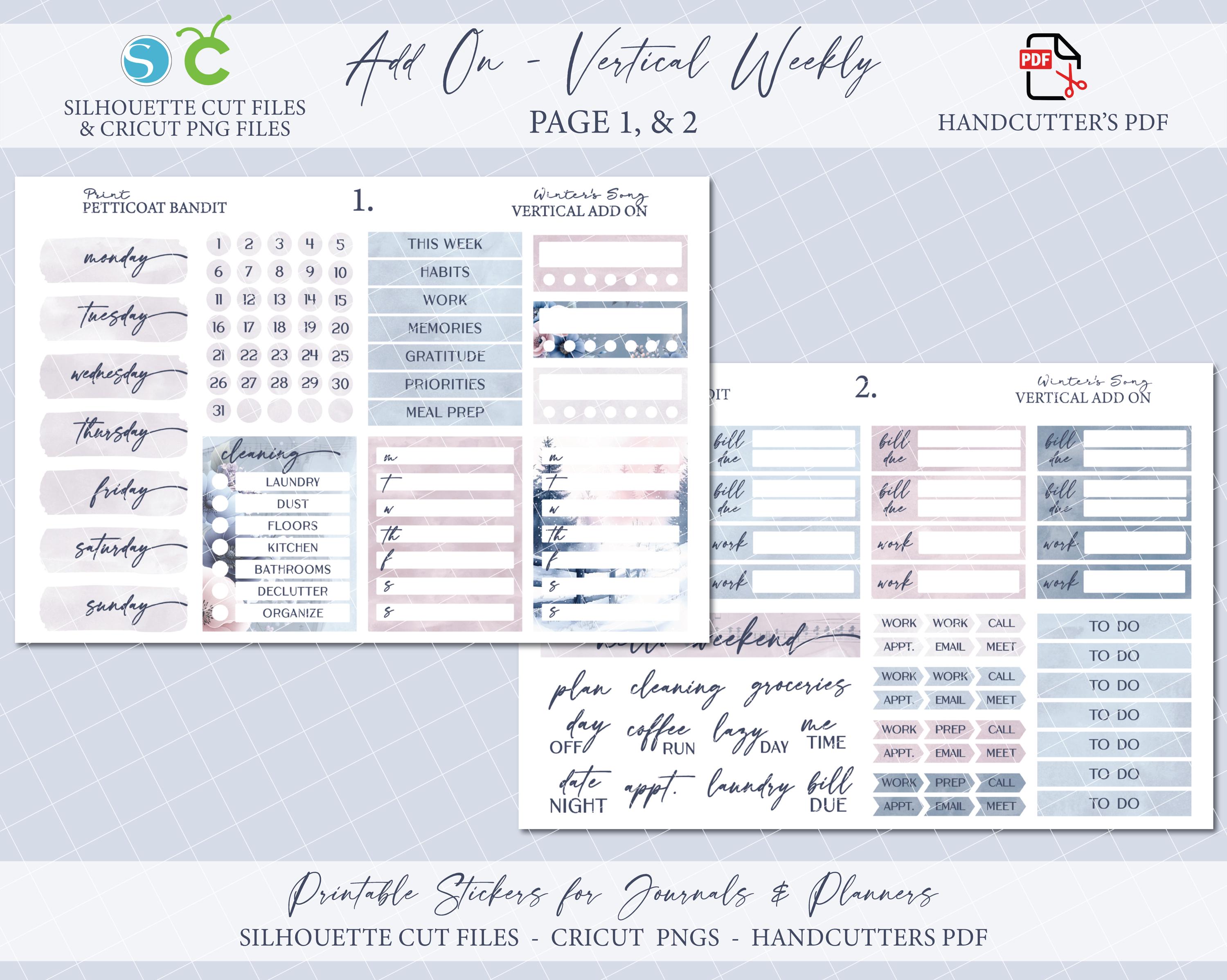 Printable Add on Vertical Weekly Planner Sticker Kit - Winter's Song ...