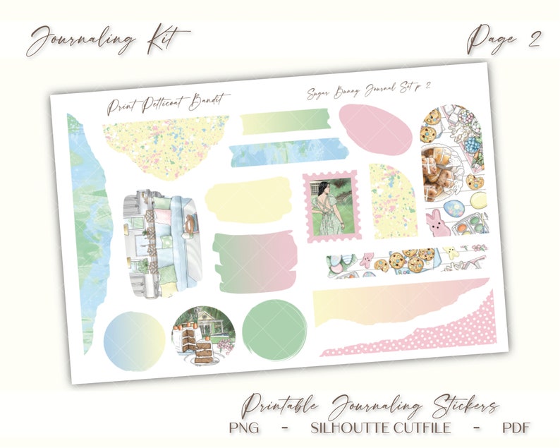 Printable Journaling Sticker Kit Sugar Bunny Journal - Etsy