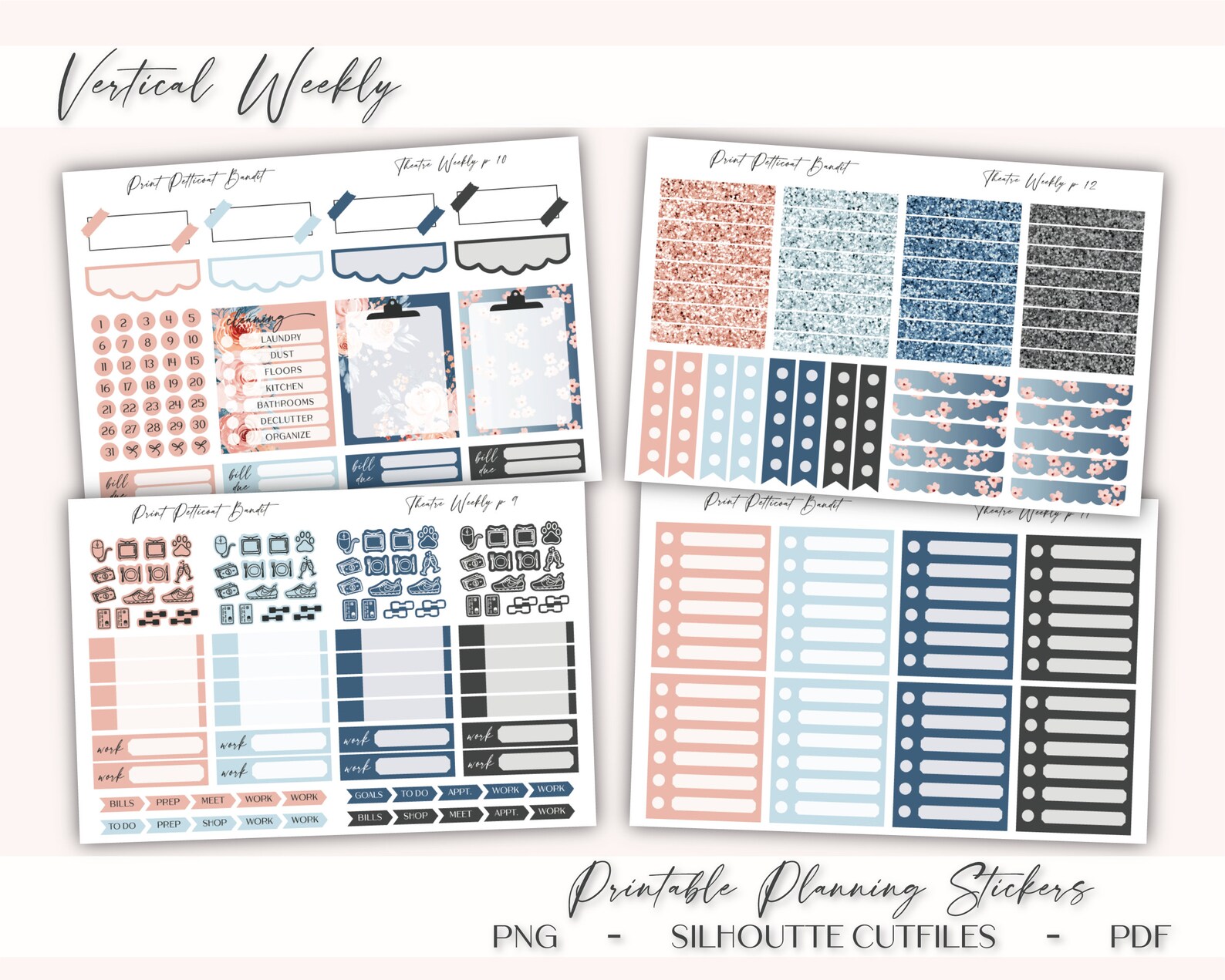 Printable Vertical Weekly Planner Sticker Kit Theatre Foil - Etsy