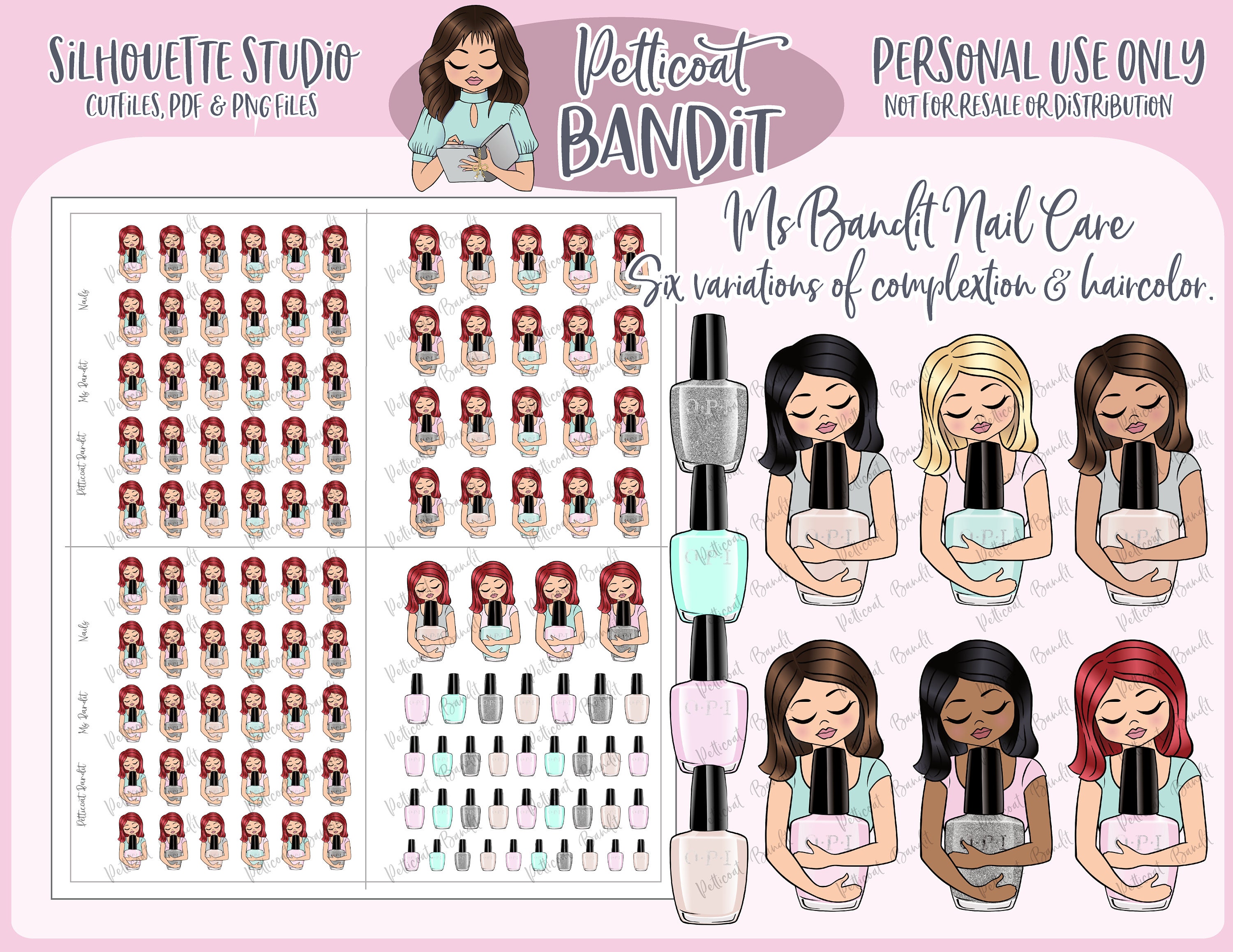 Ms. Bandit Nail Care Printable Character Stickers | Digital Download ...
