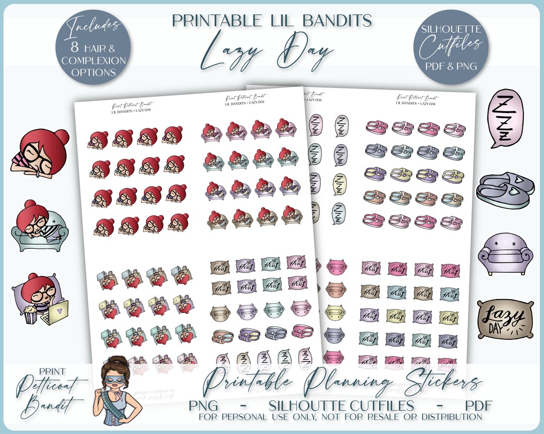 Lil' Bandit - Lazy Day | Printable Character Stickers | Planner ...