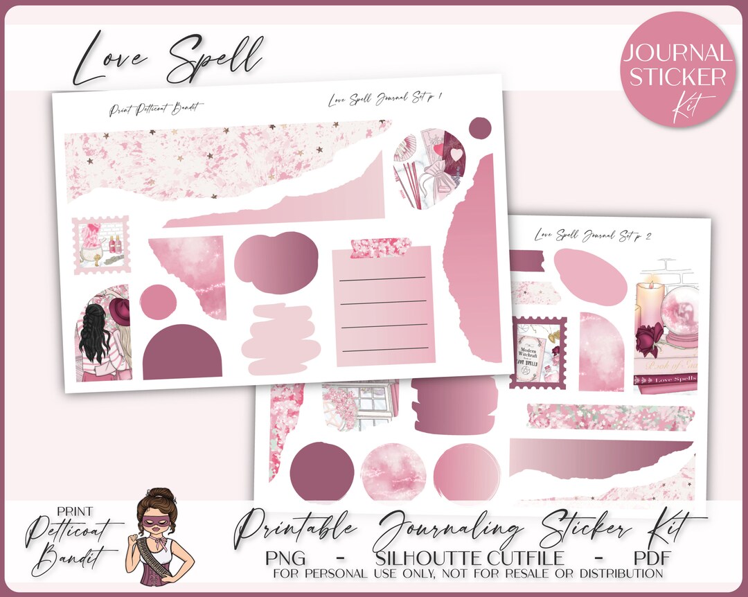 Printable Journaling Sticker Kit Love Spell Journal Stickers Decorative ...