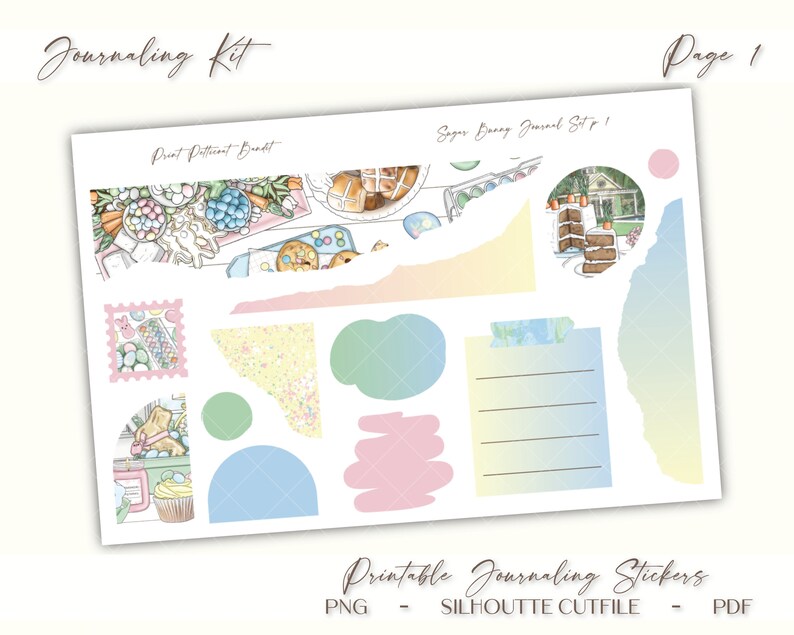 Printable Journaling Sticker Kit Sugar Bunny Journal - Etsy