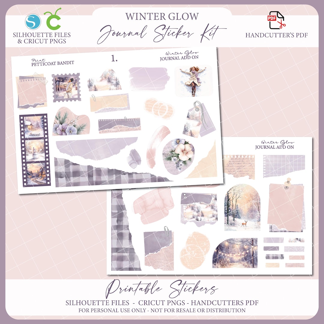 Printable Journaling Sticker Kit -winter Glow | Snowy Winter Journal ...