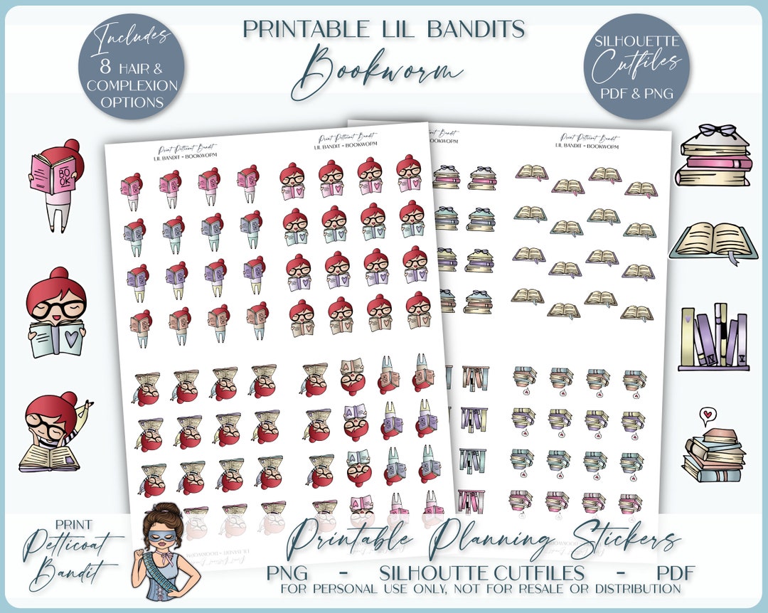 Lil' Bandit - Bookworm | Printable Character Stickers | Planner ...