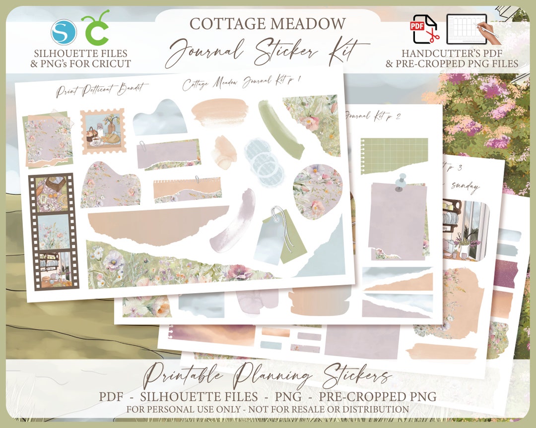 Printable Journaling Sticker Kit - Cottage Meadow | Journal Stickers ...