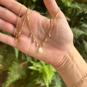 Carved Mother of Pearl Pikake Flower Pink Pearl Charm Necklace - Etsy