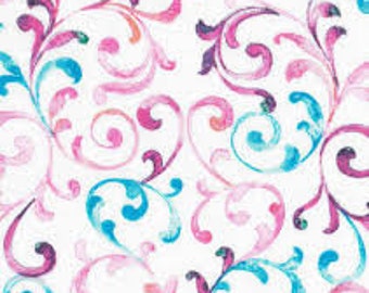 Pink scroll fabric | Etsy