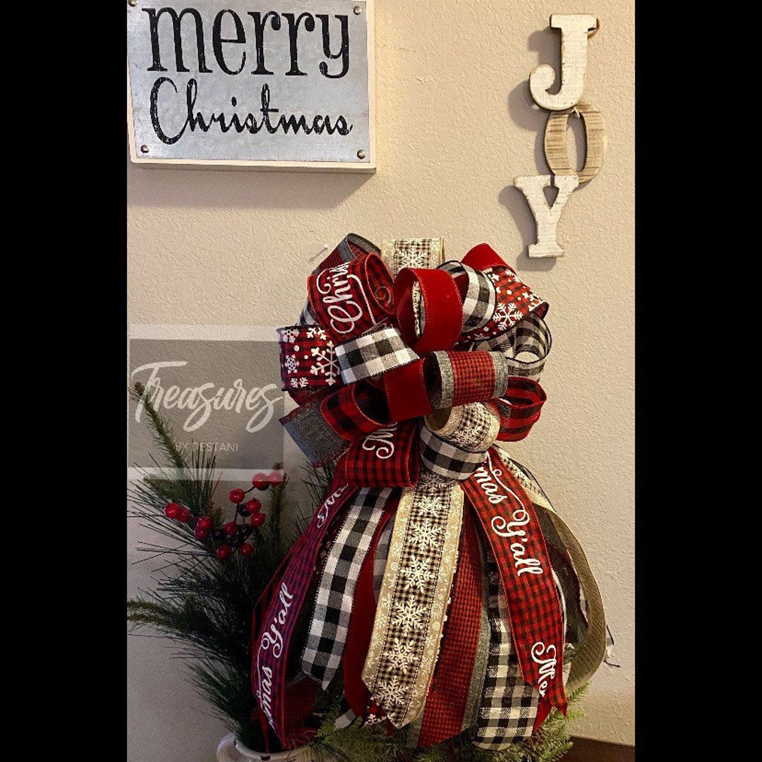 Christmas Tree Topper / Plaid Xmas Tree Topper / Buffalo Plaid Red ...