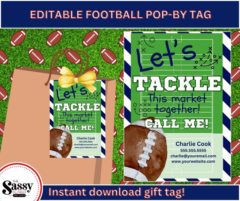 Editable "let's Tackle the Market Together" Football Pop-by Tag - Etsy