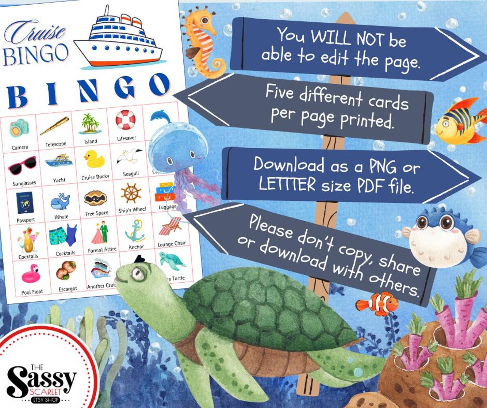 Cruise Bingo Cards | 5 Unique Cards | Instant Download | PDF & PNG ...