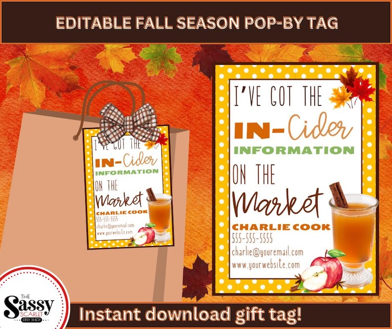 Fall Realtor Pop-by Tag | Cider Theme Marketing (digital Download) - Etsy