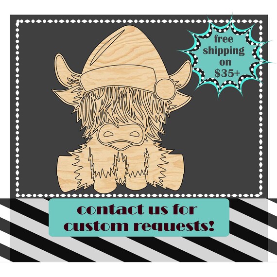 Engraved Highland Cow Christmas Cutout Unfinished Rudolph - Etsy