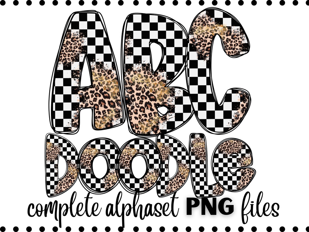 Checkered Leopard Doodle Letters Alpha Bundle, Sublimation PNG ...