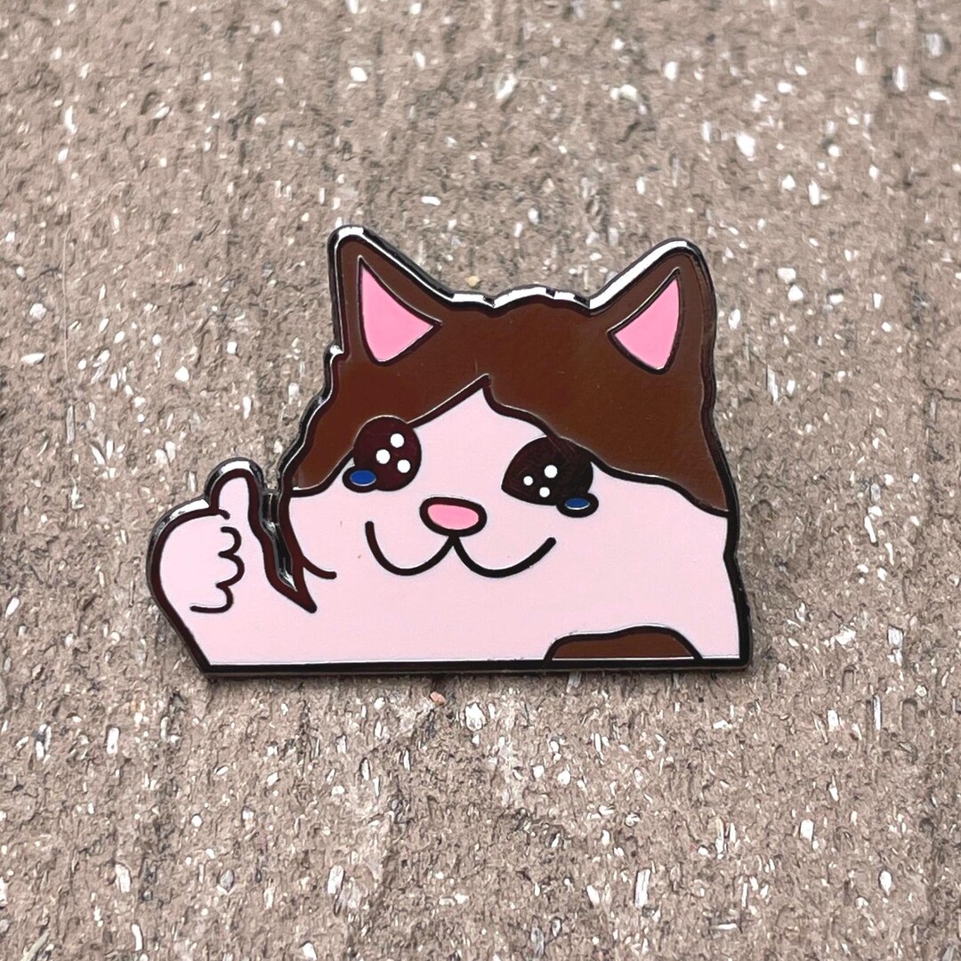 Crying Thumbs up Cat Enamel Pin Birthday, School, Gift, Accessory ...