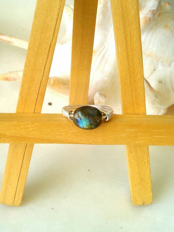 Items similar to Labradorite Wire Wrap Sterling Silver Ring on Etsy