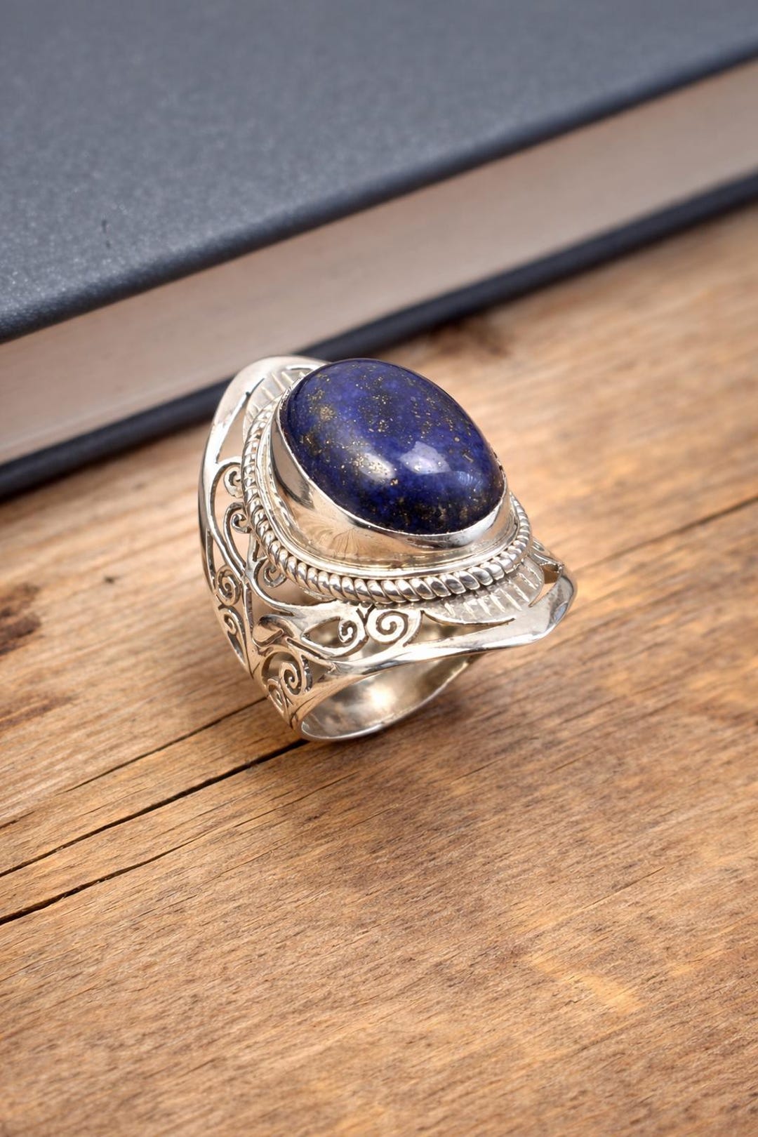 Sterling Silver Lapis Lazuli Ring, Handmade Artisan Statement Ring ...