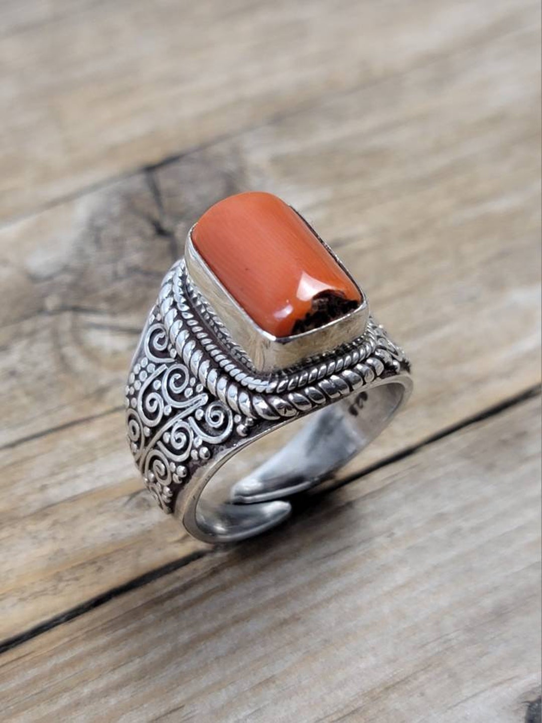Bague Boho en filigrane de corail italien naturel, bague en argent ...
