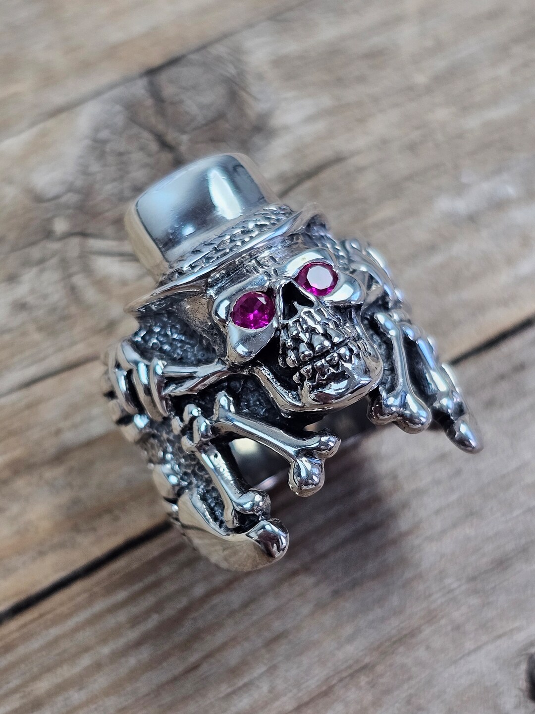 Top Hat Redeye Skull Ring , 925 Sterling Silver Ring, Solid Silver ...