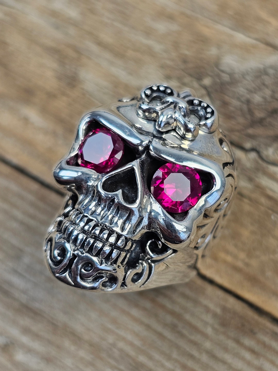 Fluer De Les Red Eye Skull Ring, 925 Sterling Silver Ring, Skull Ring, Solid Silver Ring, - Etsy