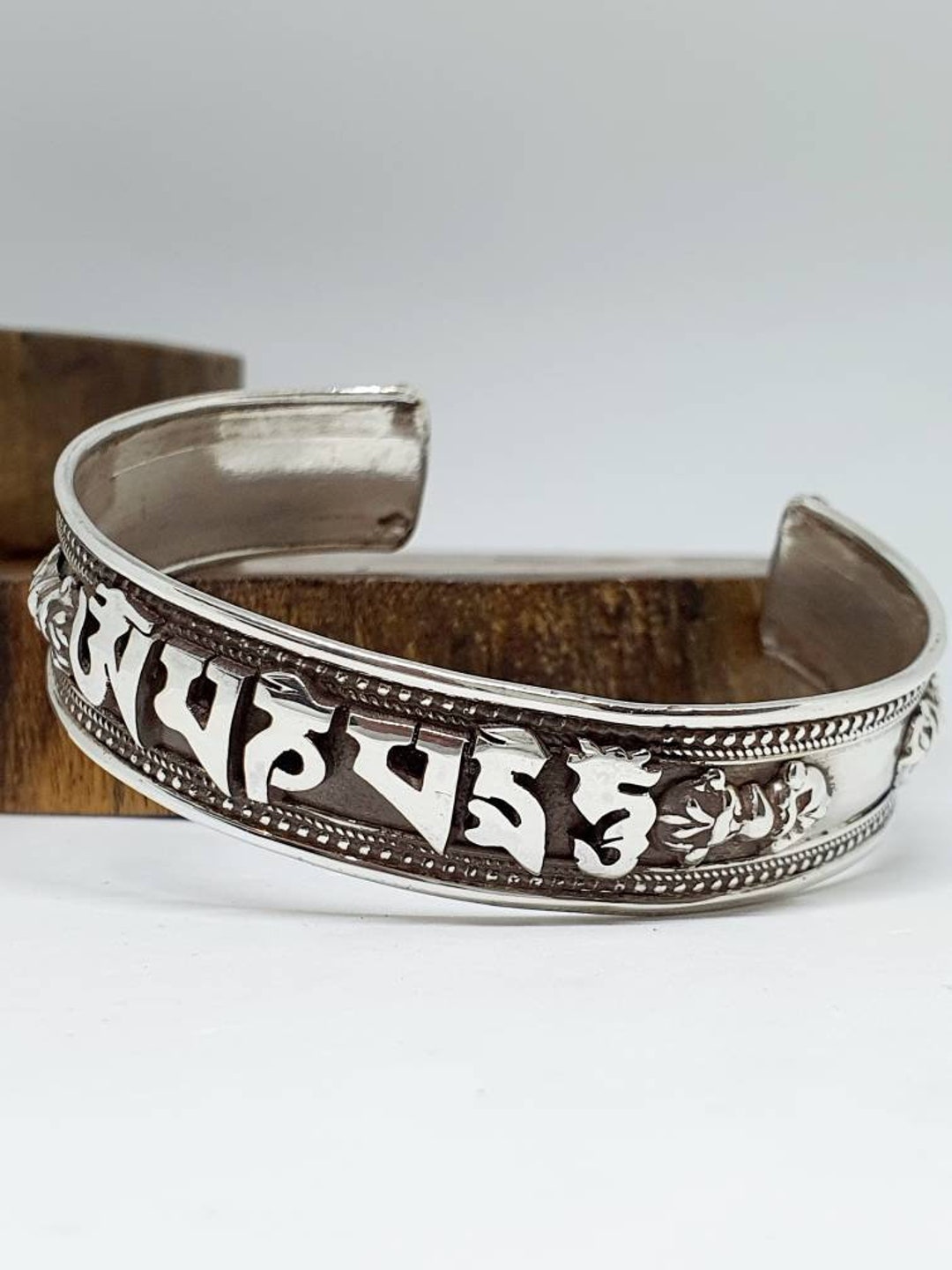 15mm Om Mani Padme Hum Mantra Bangle, 925 Sterling Silver Bangle ...