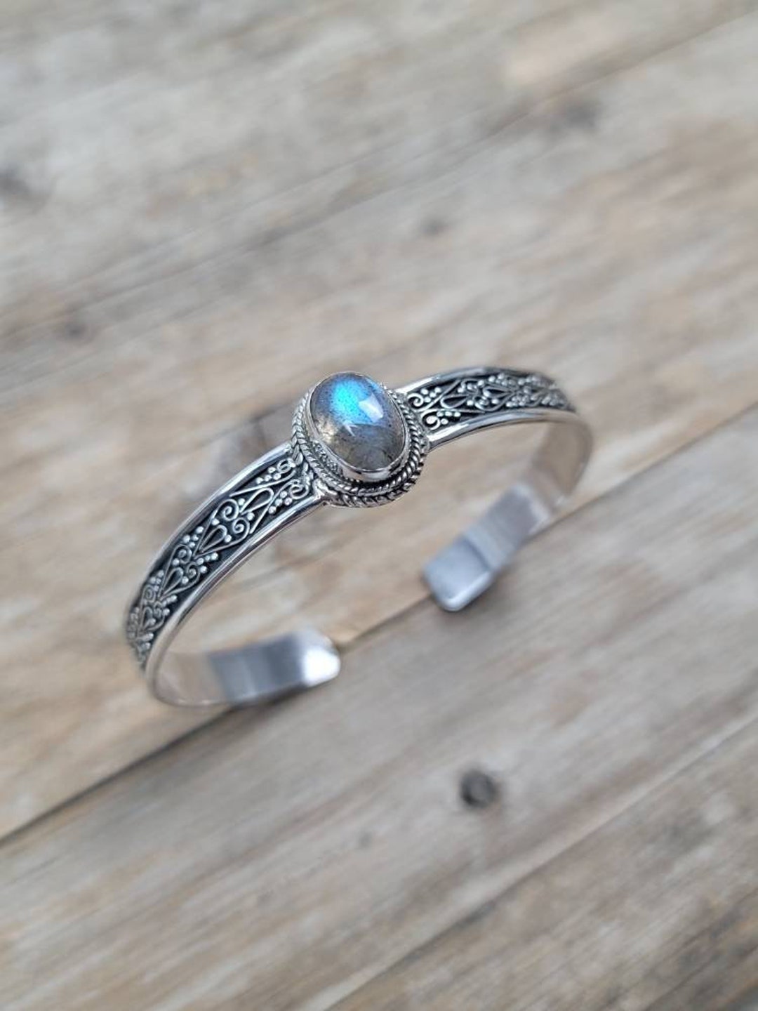 Labradorite filigree cuff bangle, 925 sterling silver bangle ...