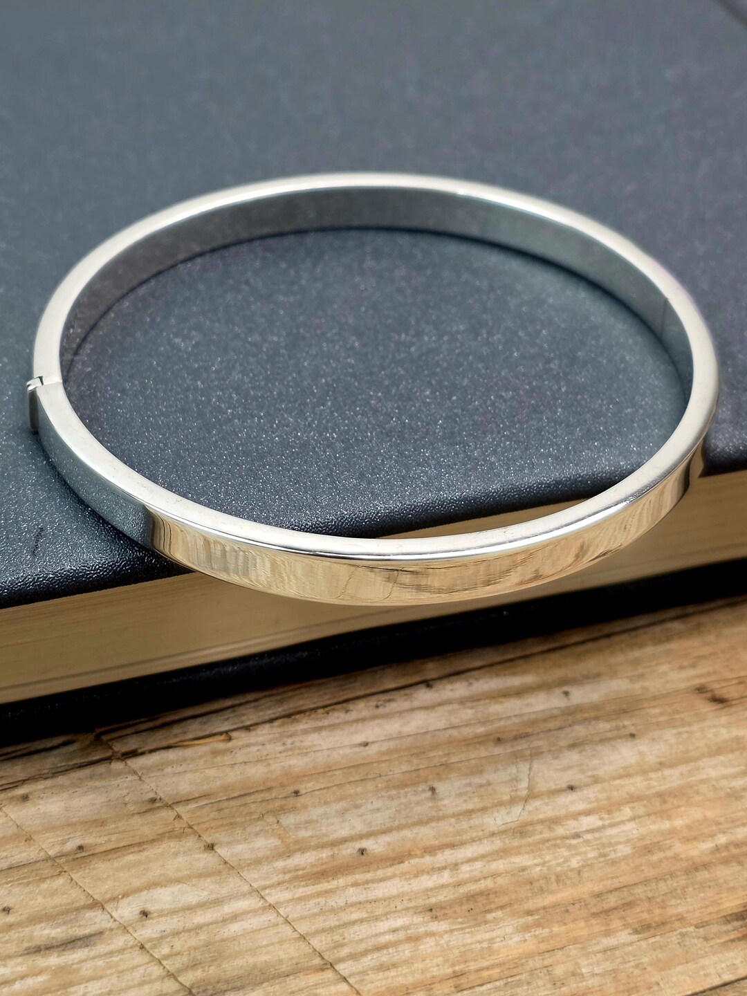 5mm Sterling Silver Hinged Bangle Bracelet, Minimalist Flat Design ...