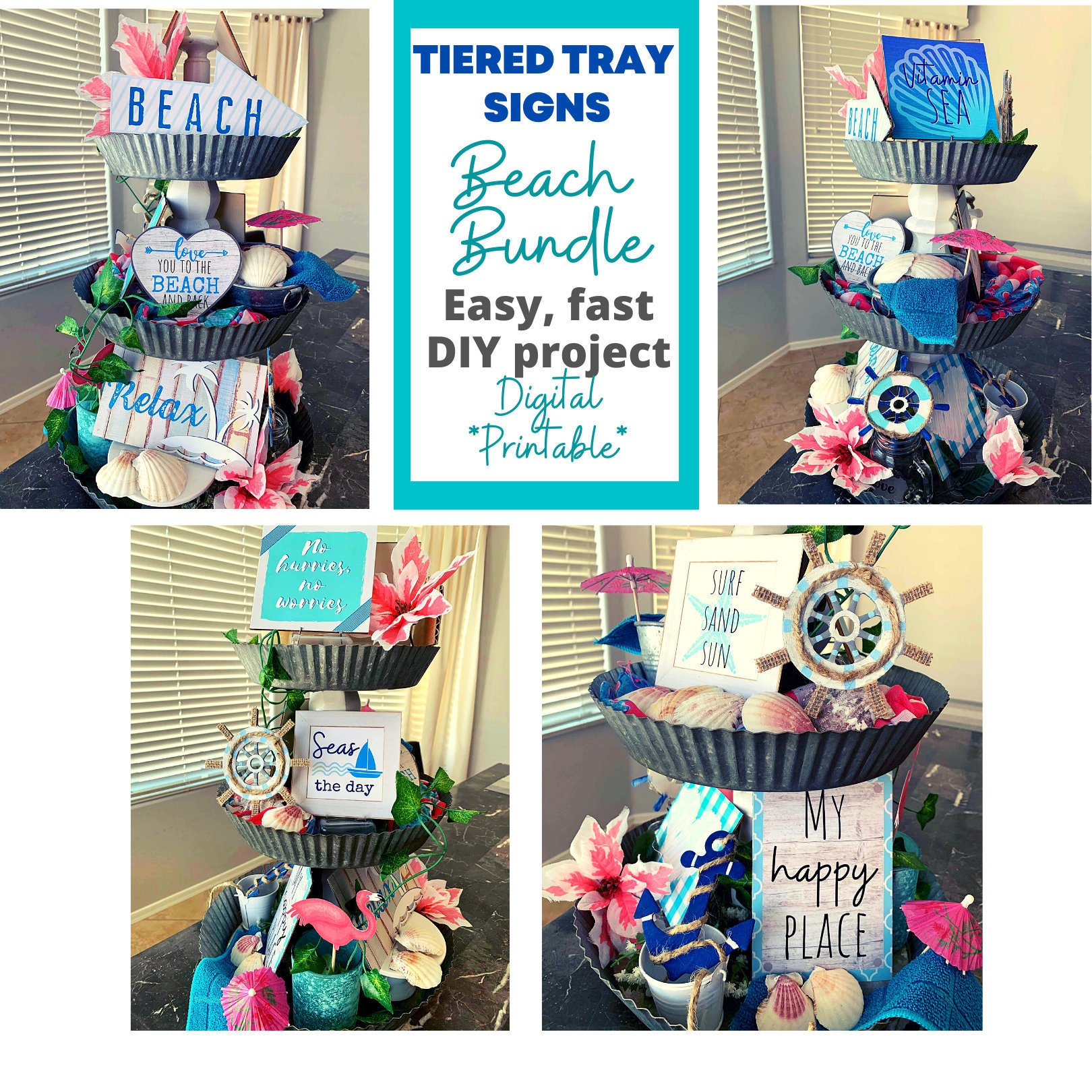 Nautical Mini Tiered Tray Sign Designs Digital Paper Summer Decor ...