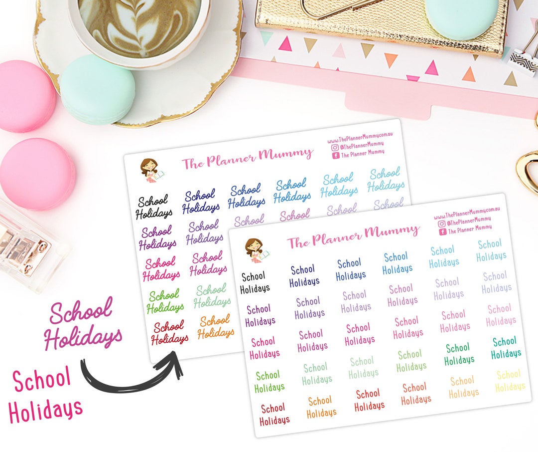 30 X School Holiday Reminder Stickers Planner Diary Calendar Rainbow ...
