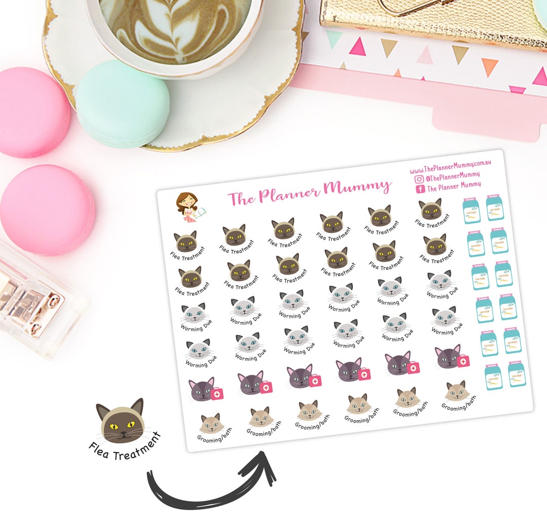 Kitty Cat Planner Reminder Stickers Flea Worming Grooming Vet Kitten ...