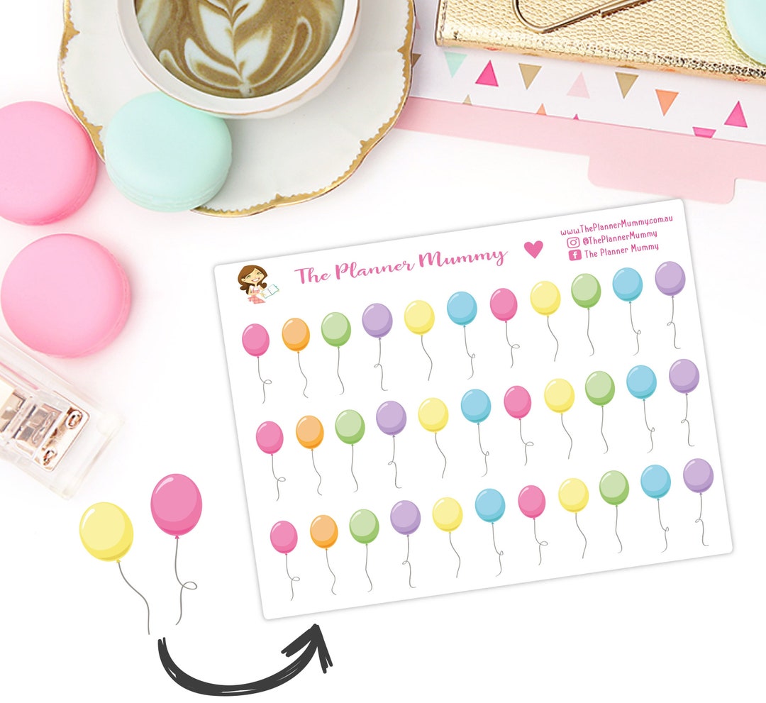 33 X Birthday Stickers Planner Present or Balloon Icon Banner Diary ...