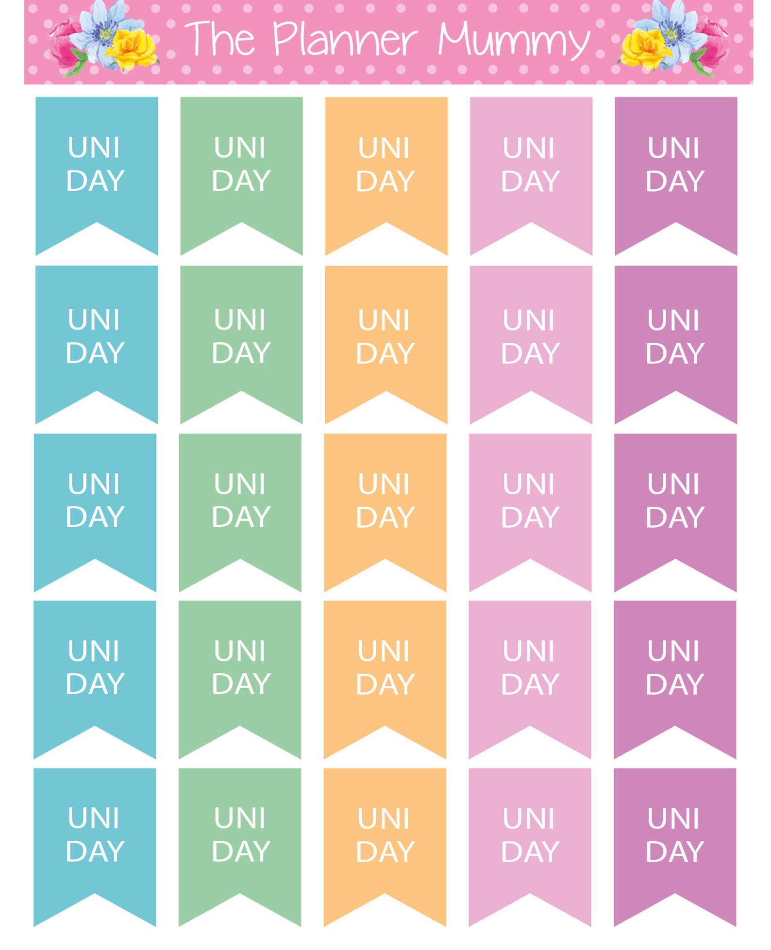 25 X Uni Day University Flags Schedule Work TO Hours Total | Etsy